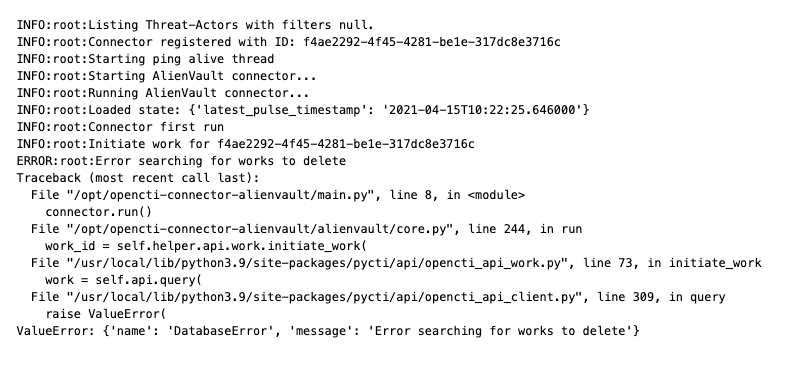 Error on Alienvault Connector · Issue #544 · OpenCTI-Platform/connectors · GitHub