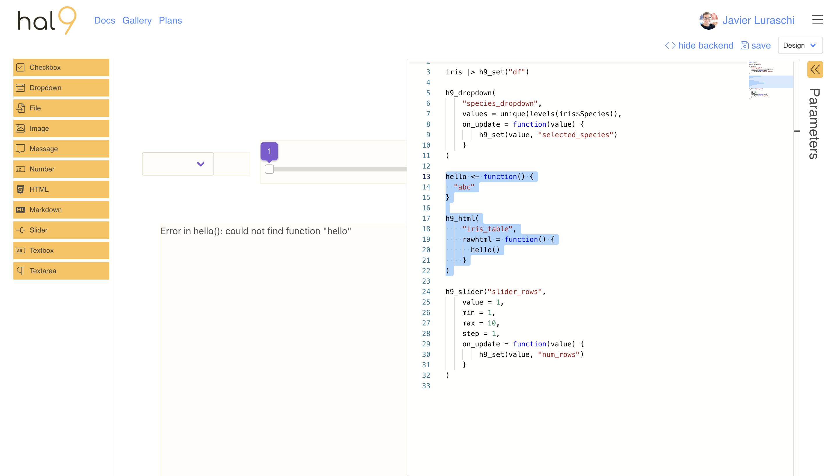 Can't use helper functions in code · Issue #169 · hal9ai/hal9 · GitHub