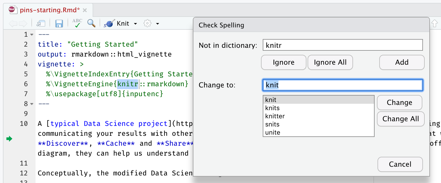 Spelling: Avoid triggering checks in vignette headers? · Issue #5241 · rstudio/rstudio · GitHub