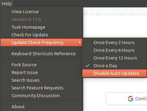 Add the ability to disable Auto Update Check · Issue #134 · klaudiosinani/tusk · GitHub