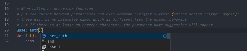 Function parameter autocompletion not working for decorators · Issue ...