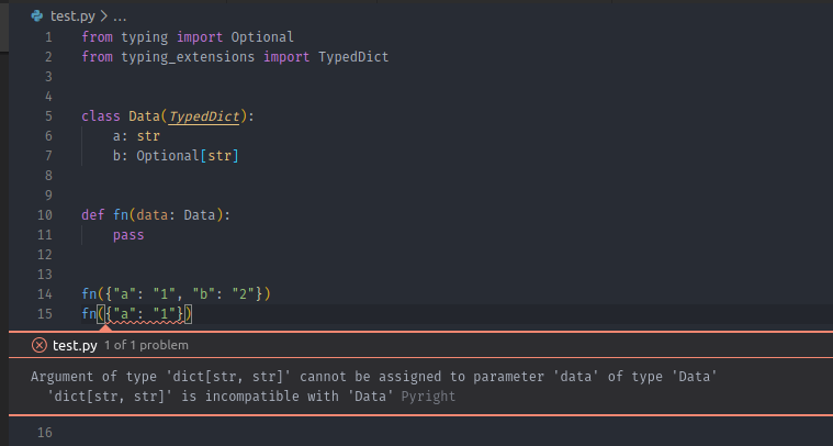 Allowing omit optional fields of TypedDict · Issue #751 · microsoft/pyright · GitHub