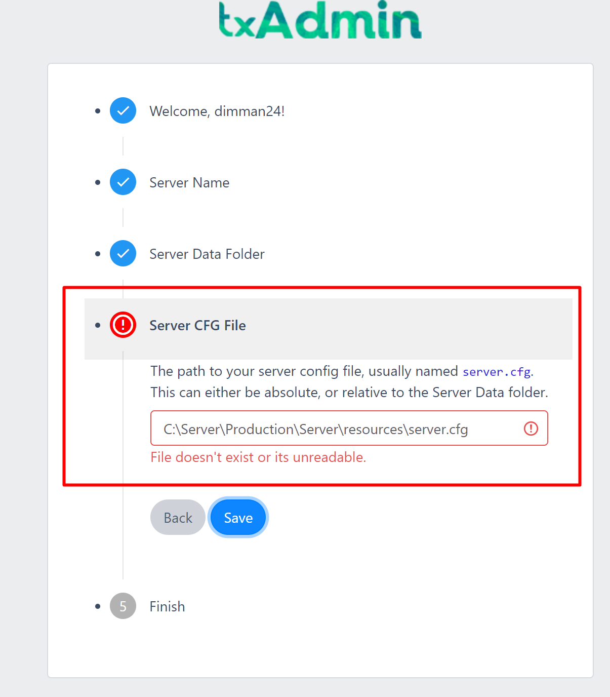 File doesn't exist or its unreadable for server.cfg · Issue #174 · citizenfx/txAdmin · GitHub