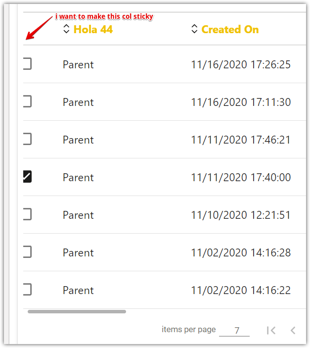 is there a way to fix column that contains select row checkboxes when scrolling right ? · Issue ...