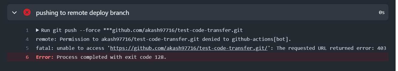 Permission denied while Copying the content of one repository to another repository(Different ...