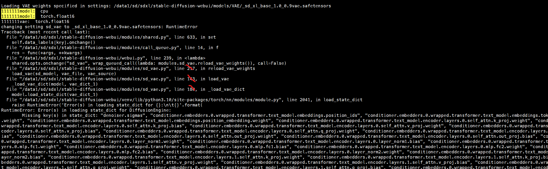 [Bug]: loading SDXL1.0 vae error · Issue #12548 · AUTOMATIC1111/stable-diffusion-webui · GitHub