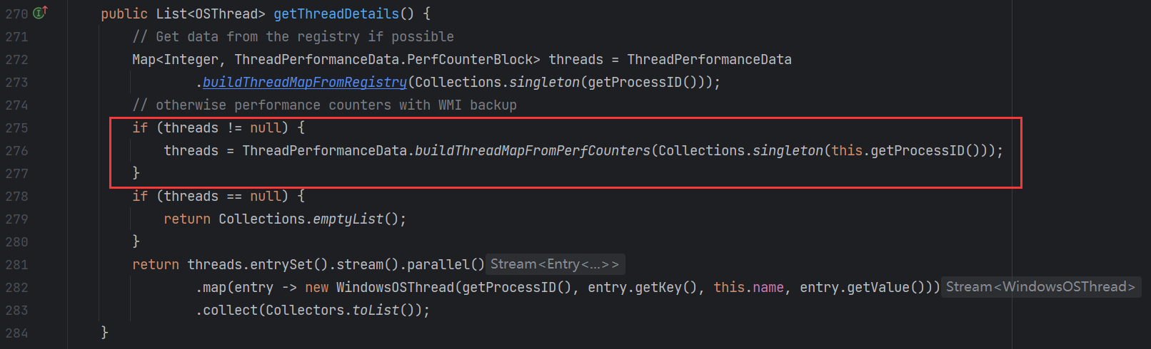 The result of OSProcess#getThreadDetails() in WindowsOSProcess implementation is allways empty ...