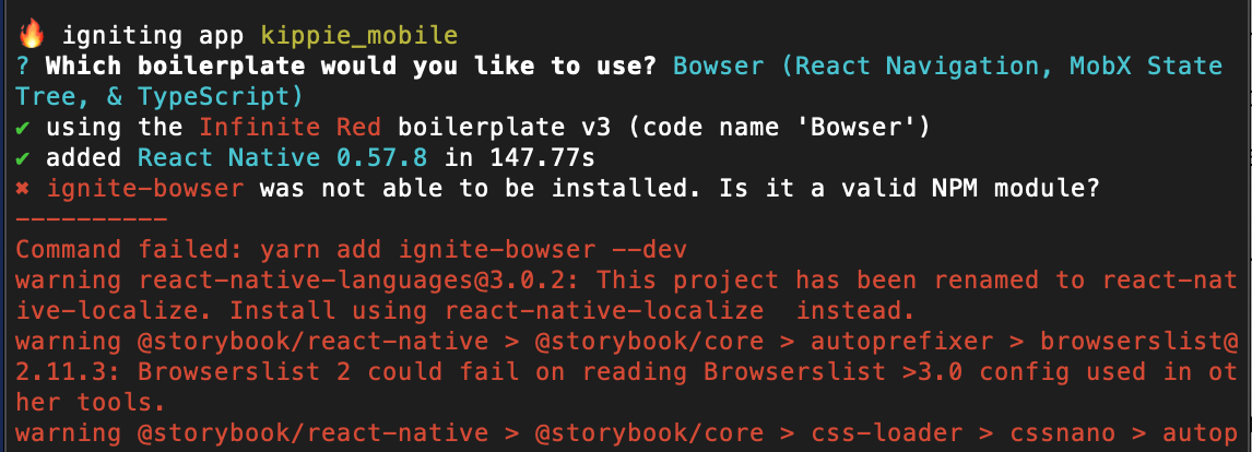 Ignite new app does not work · Issue #1380 · infinitered/ignite · GitHub