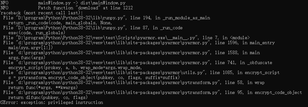 OSError: exception: privileged instruction怎么解决 · Issue #785 · dashingsoft/pyarmor · GitHub