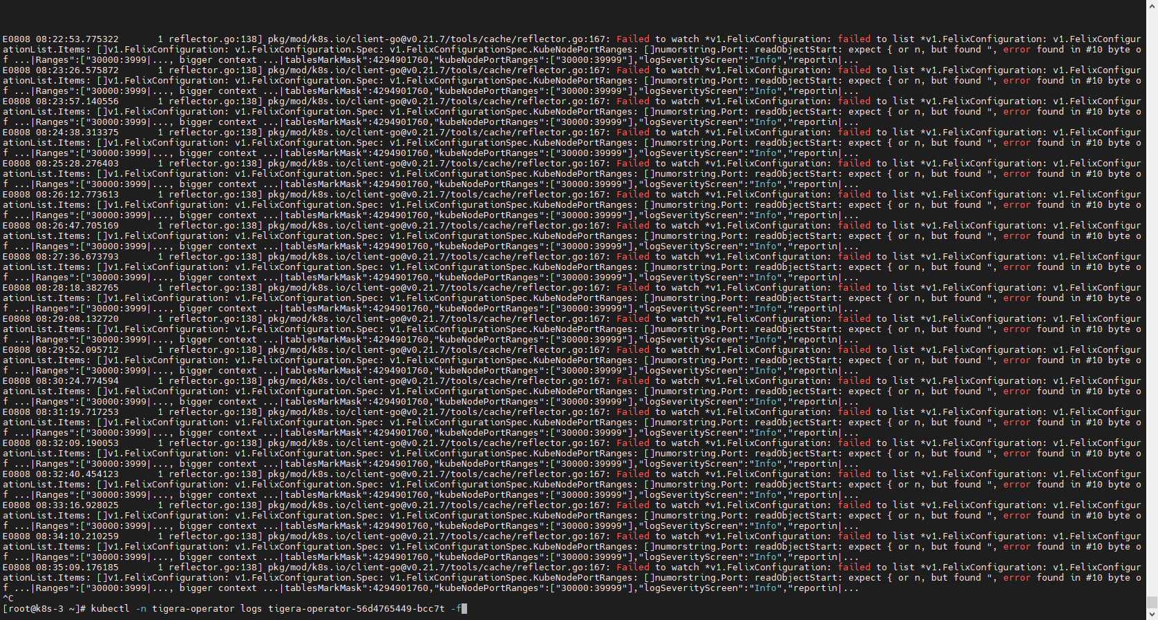 FelixConfiguration kubeNodePortRanges: []numorstring.Port: readObjectStart: expect { or n, but ...