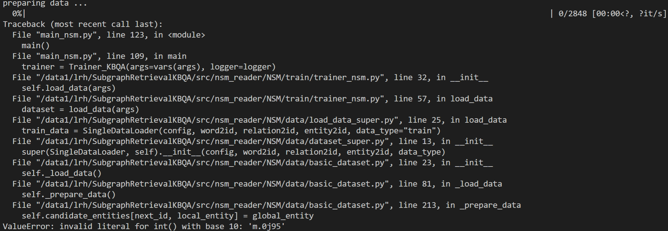 Error when executing 'run_train_nsm.py' · Issue #4 · RUCKBReasoning/SubgraphRetrievalKBQA · GitHub