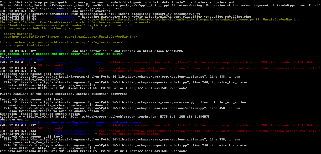 Failed To Run Custom Action Actions Listen And Action Online · Issue 2809 · Rasahq Rasa · Github