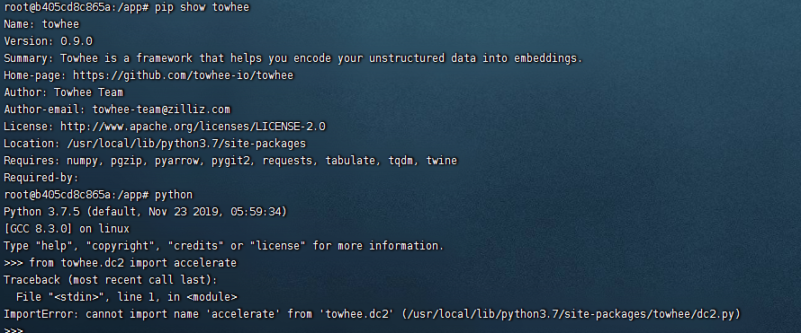 [Bug]: ImportError: cannot import name 'accelerate' from 'towhee.dc2' · Issue #2347 · towhee-io ...