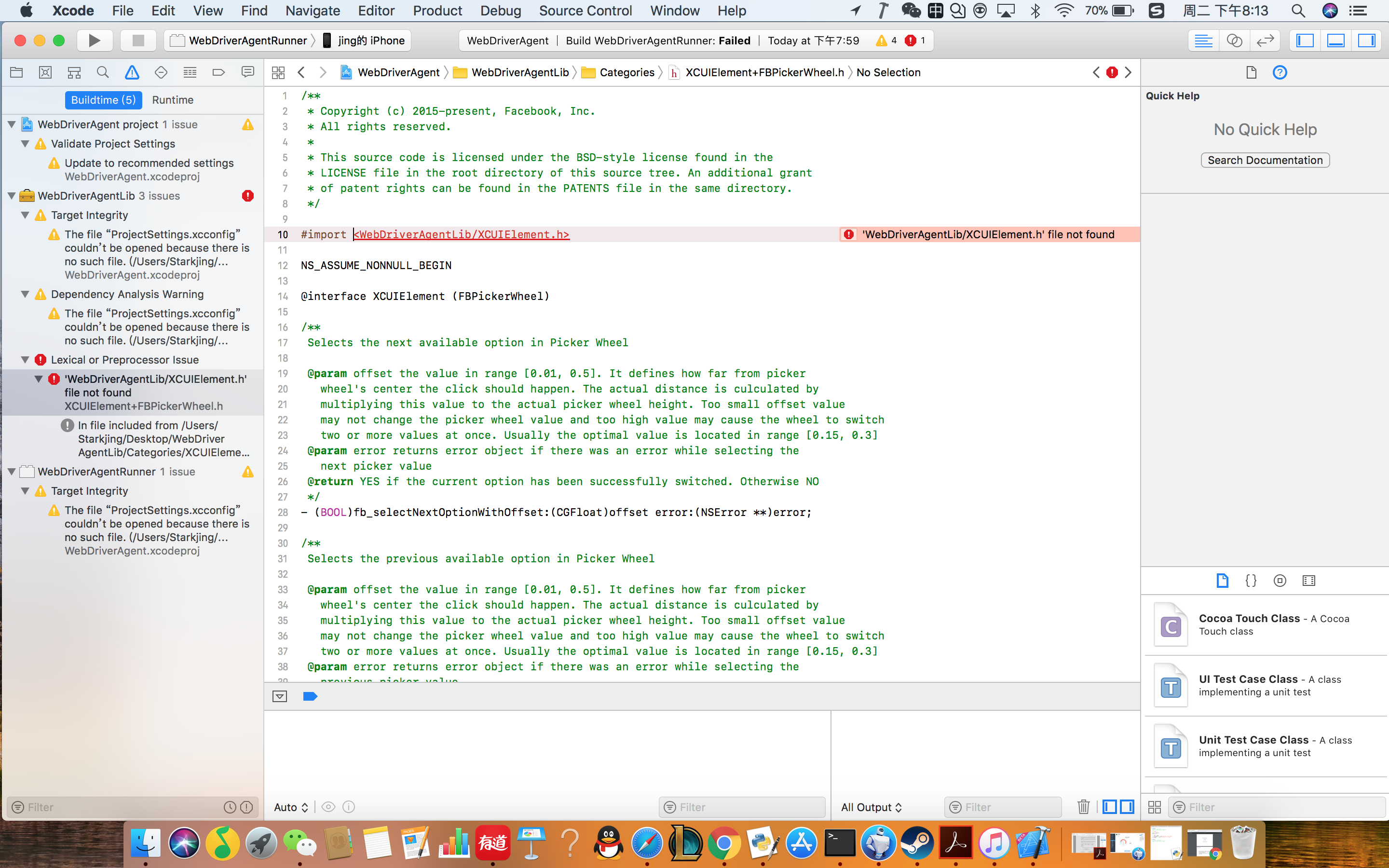 When buidding WDA in Xcode, I got a one question about : 'WebDriverAgentLib/XCUIElement.h' file ...
