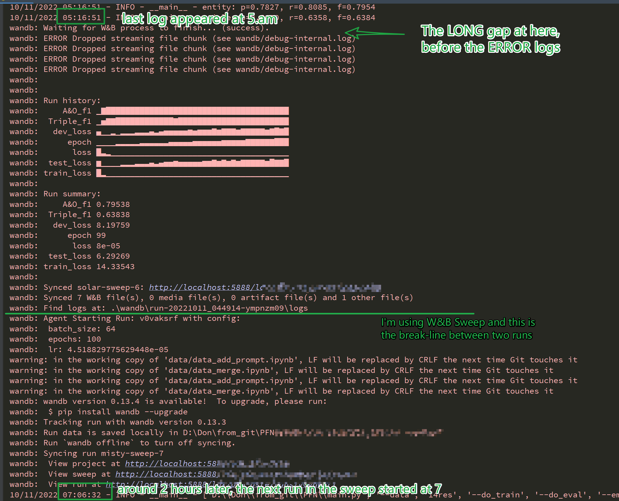 [App]: My W&B get stuck occasionally at the final stage · Issue #4366 · wandb/wandb · GitHub