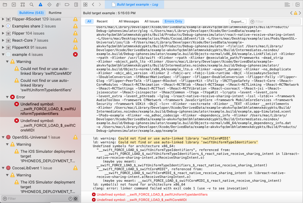 Error: ld: warning: Could not find or use auto-linked library 'swiftCoreMIDI' · Issue #61 ...