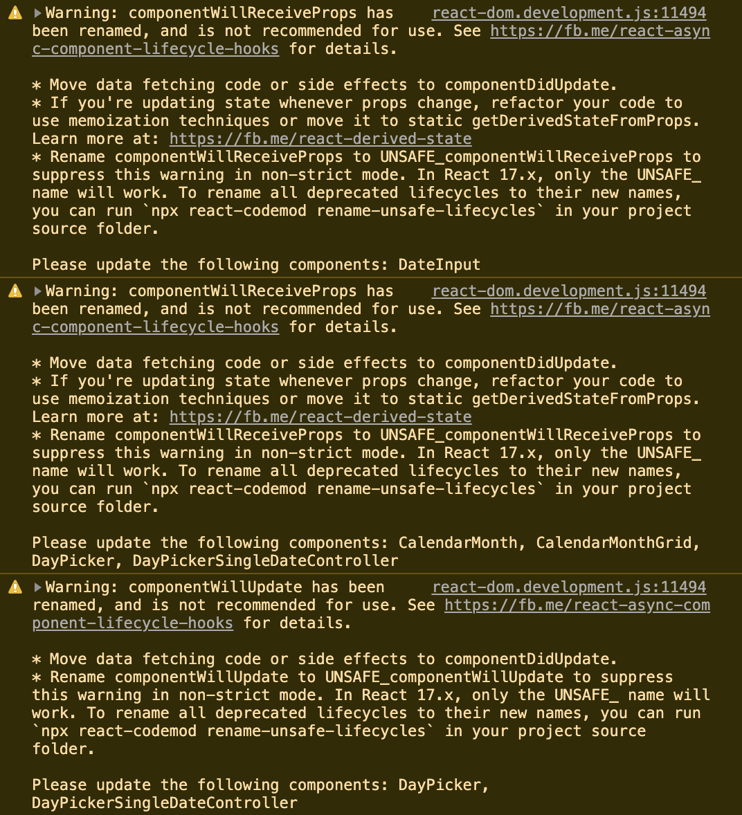 Lifecycle Warnings Fix Please Update To Unsafe Lifecycles · Issue 1840 · React Dates React