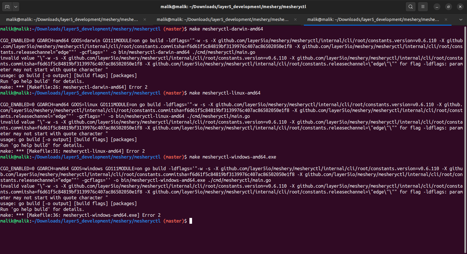[mesheryctl] Error when running `make mesheryctl-*` · Issue #8378 · meshery/meshery · GitHub