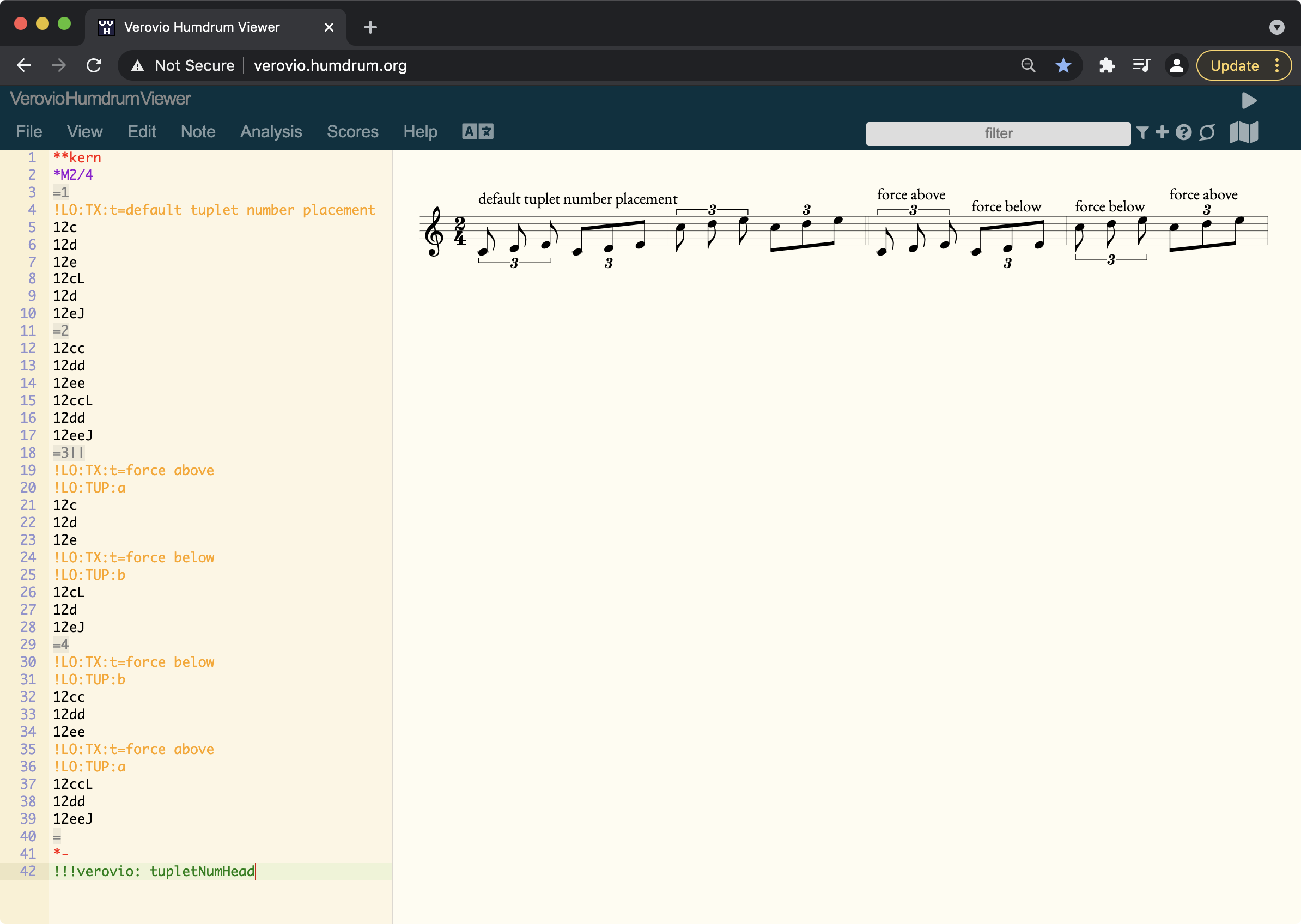 Tuplet numbers on noteheads by default · Issue #584 · humdrum-tools/verovio-humdrum-viewer · GitHub
