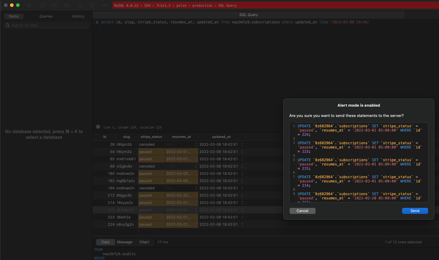 Random database used for update statements from a select · Issue #2605 · TablePlus/TablePlus ...