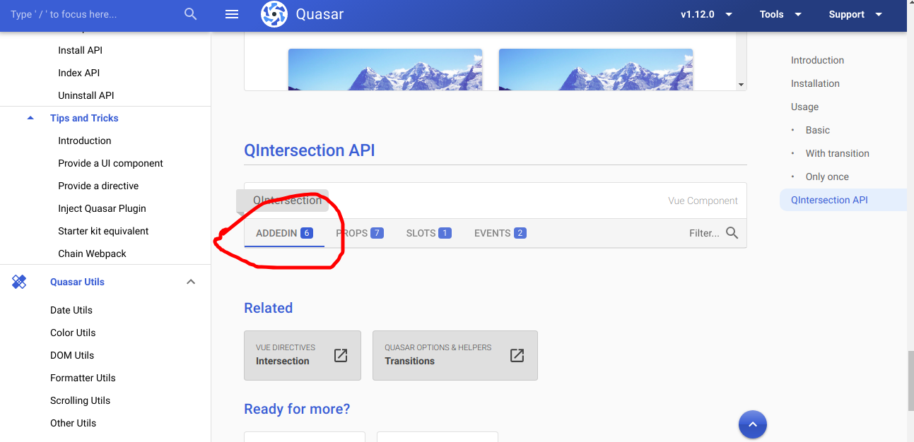 There is some problem with QIntersection API section [docs] · Issue #7133 · quasarframework ...