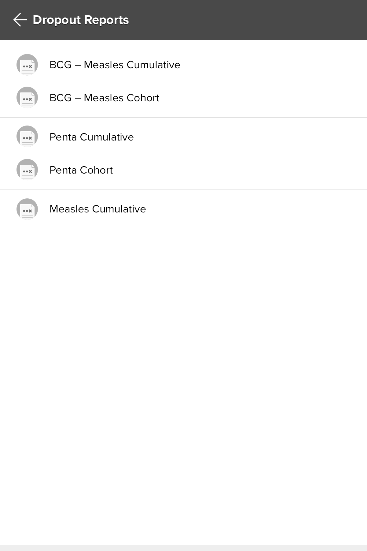 Implement the Dropout Report selection screen · Issue #176 · opensrp/opensrp-client-path · GitHub