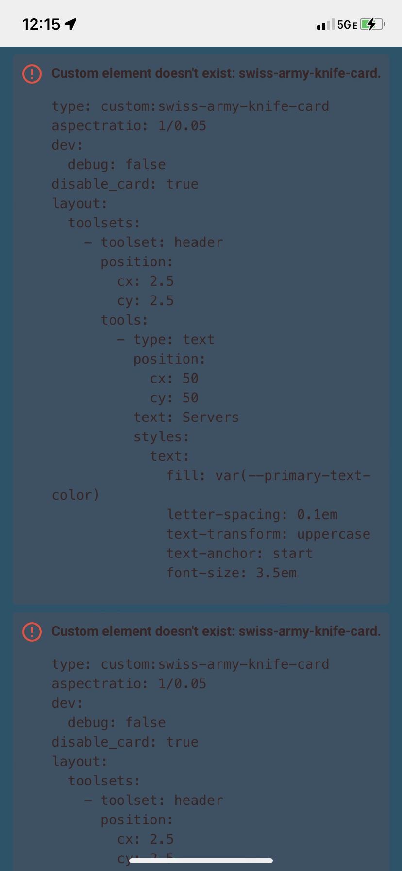 iPhone Custom Element Doesn't exist · Issue #228 · AmoebeLabs/swiss-army-knife-card · GitHub