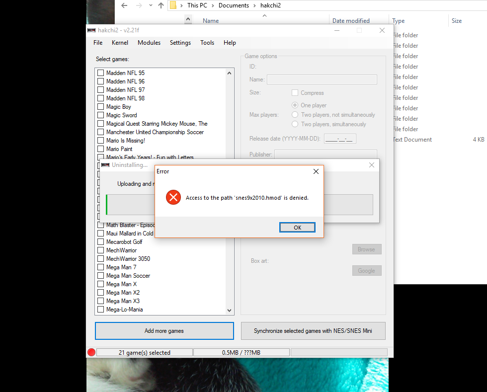 Access to 'Snes9x2010.hmod' path denied · Issue #1135 · ClusterM/hakchi2 · GitHub