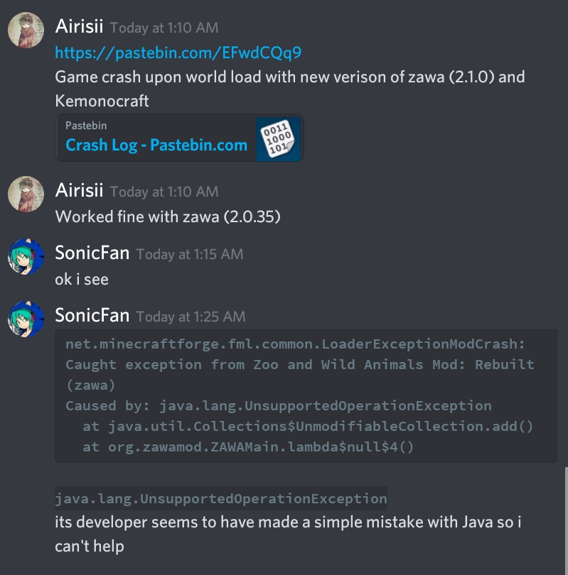[Bug] Crash with Kemonocraft upon world load · Issue #123 · gkazan/ZAWA · GitHub