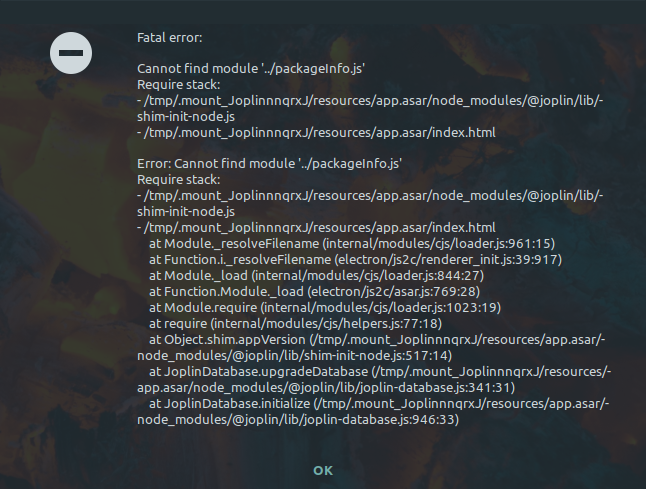 "Fatal Error: Cannot find module ' ../packagelnfo.js' require stack ...