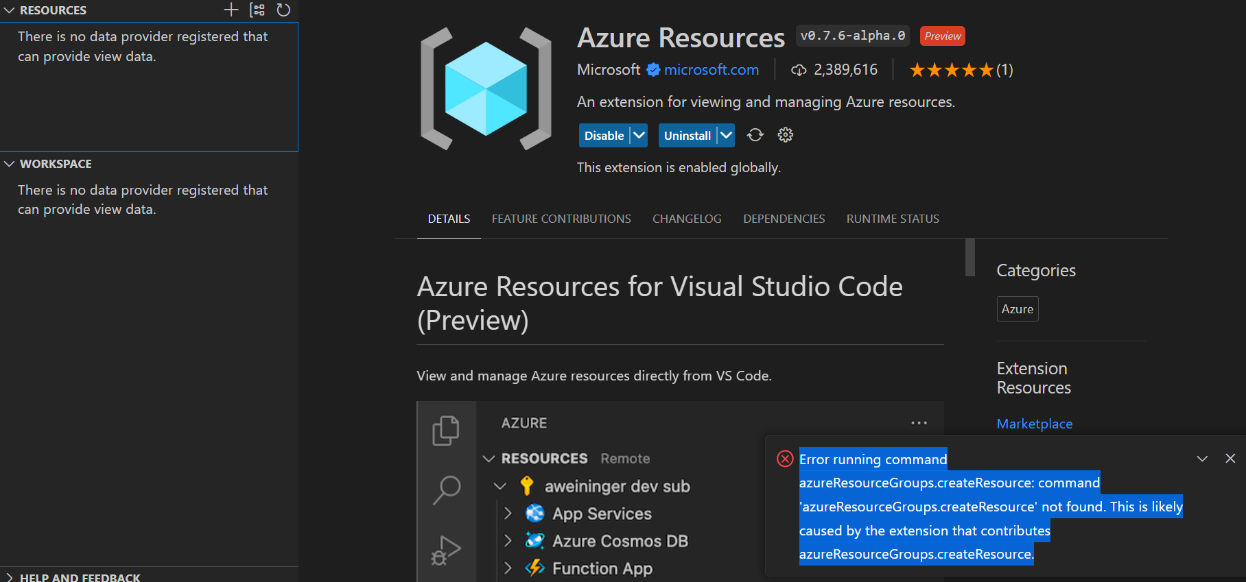 VSCode does not retrieve the Azure subscription - blocker · Issue #878 ...