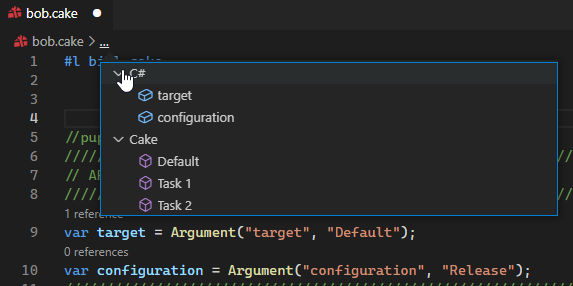 Add DocumentSymbolProvider for Cake Scripts to enable breadcrumb and outline functionality ...