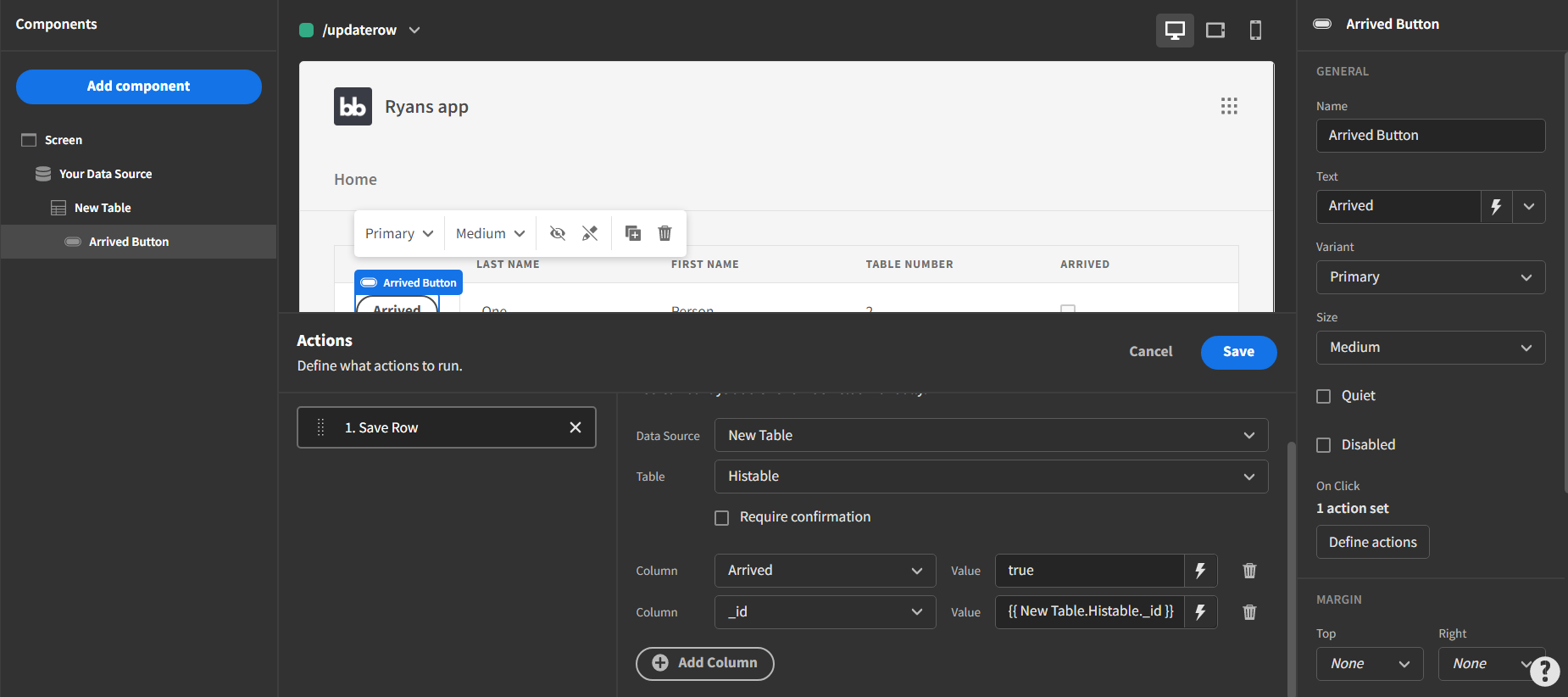 Table row button - Action to update field value not working · Budibase ...