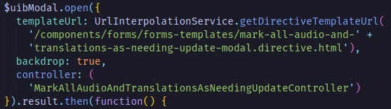 Separate inline controllers from $uibModal.open method in new files ...