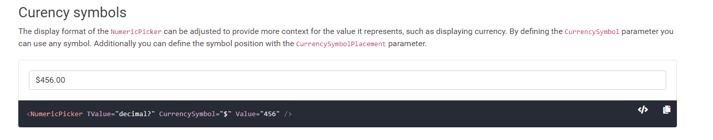 NumericPicker with CurrencySymbol can't set value · Issue #3529 · Megabit/Blazorise · GitHub