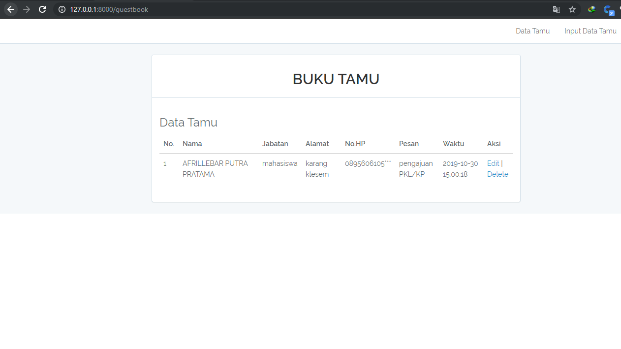 GitHub - afrillebar/Buku-Tamu-Laravel: Sistem informasi buku tamu menggunakan CRUD Laravel