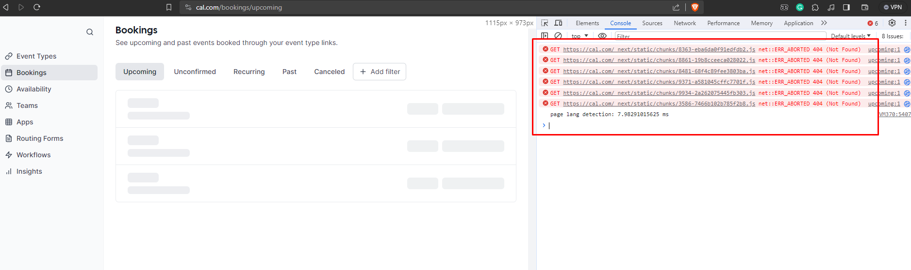 Bookings Page Keep Loading · Issue #12181 · calcom/cal.com · GitHub