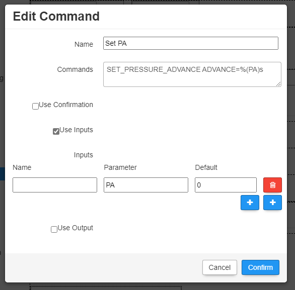 Custom gcode buttons with input boxes · Issue #325 · fluidd-core/fluidd · GitHub