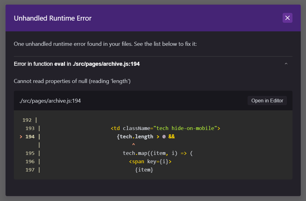 Archive page runtime error · Issue #210 · bchiang7/v4 · GitHub