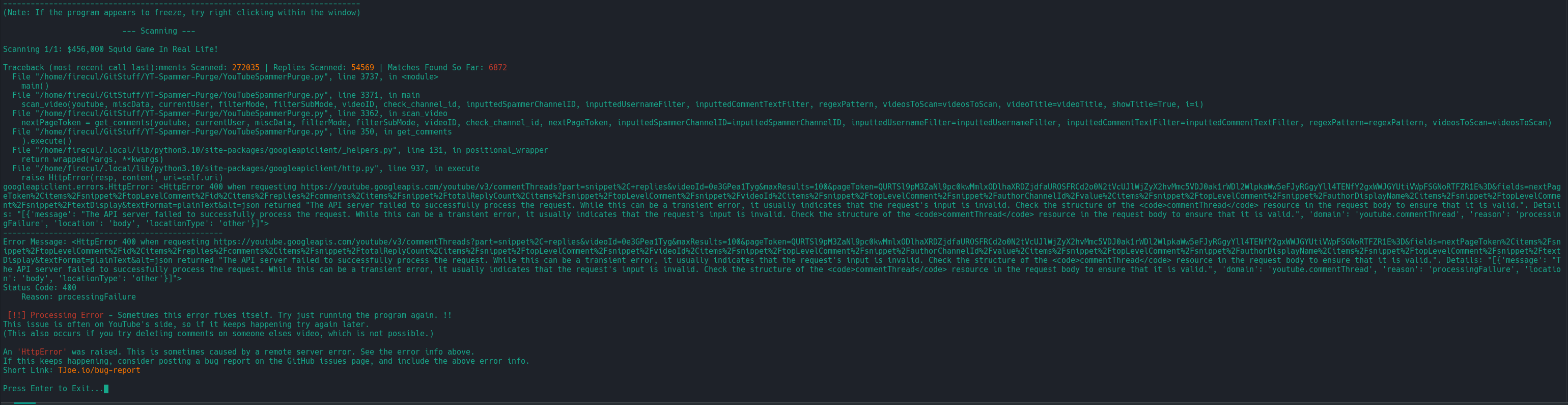 [Bug]: (The program stops and times out when searching a video OR a channels last 5 videos ...