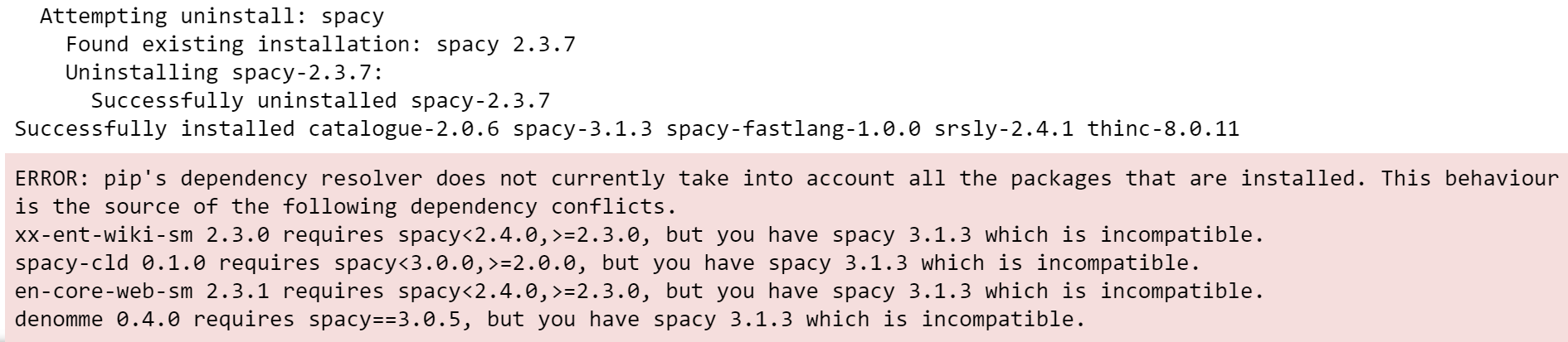 Warning about incompatible spaCy models. · Issue #244 · allenai ...