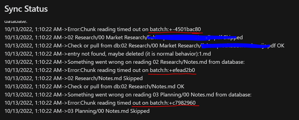 Could not retrieve chunks Error, vault will not Fetch data from working database. · Issue #129 ...