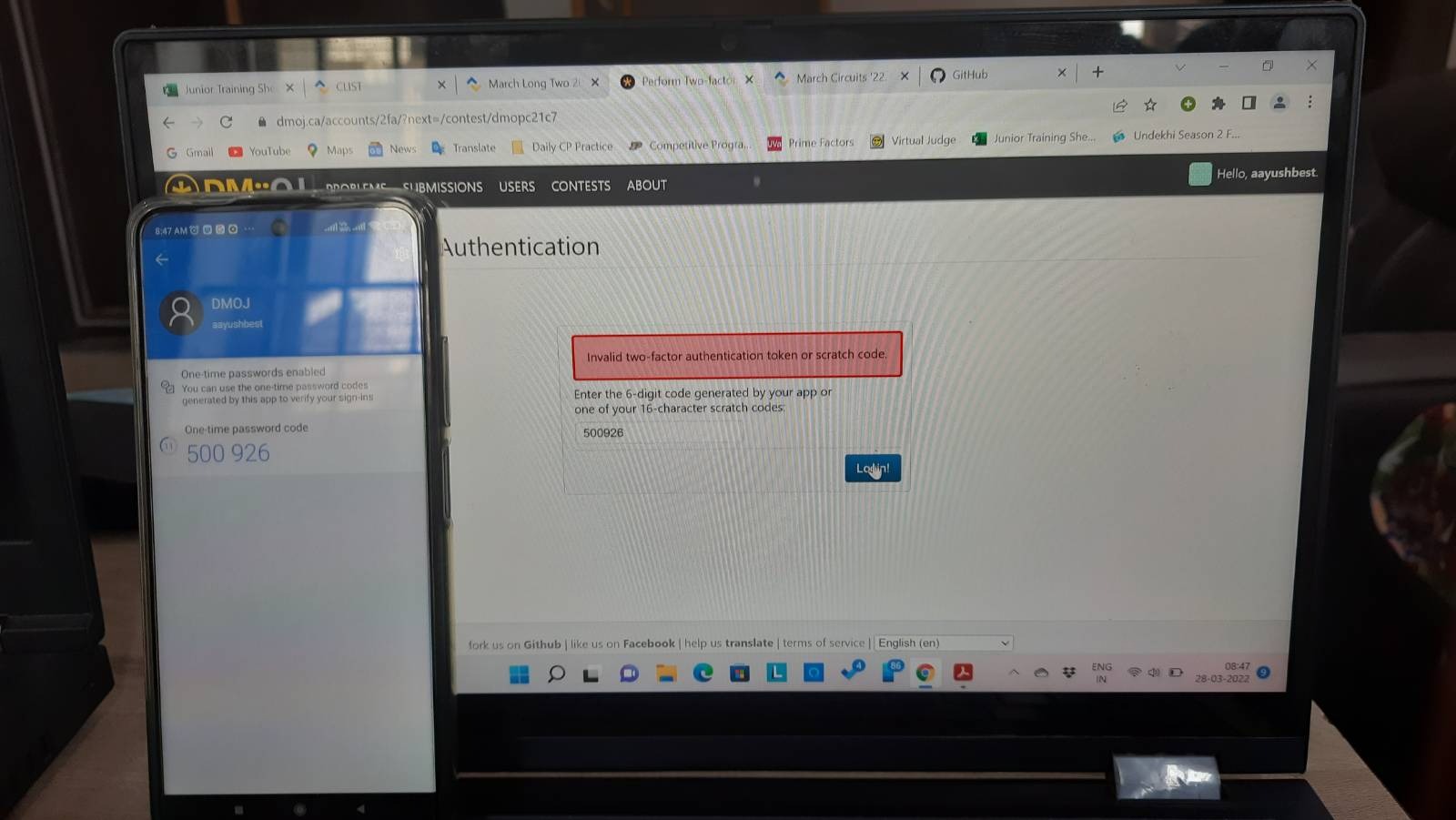 Two factor authentication code not working · Issue #1913 · DMOJ/online-judge · GitHub