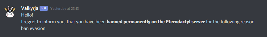 banned on discord for "ban evasion" · Issue #1835 · pterodactyl/panel ...
