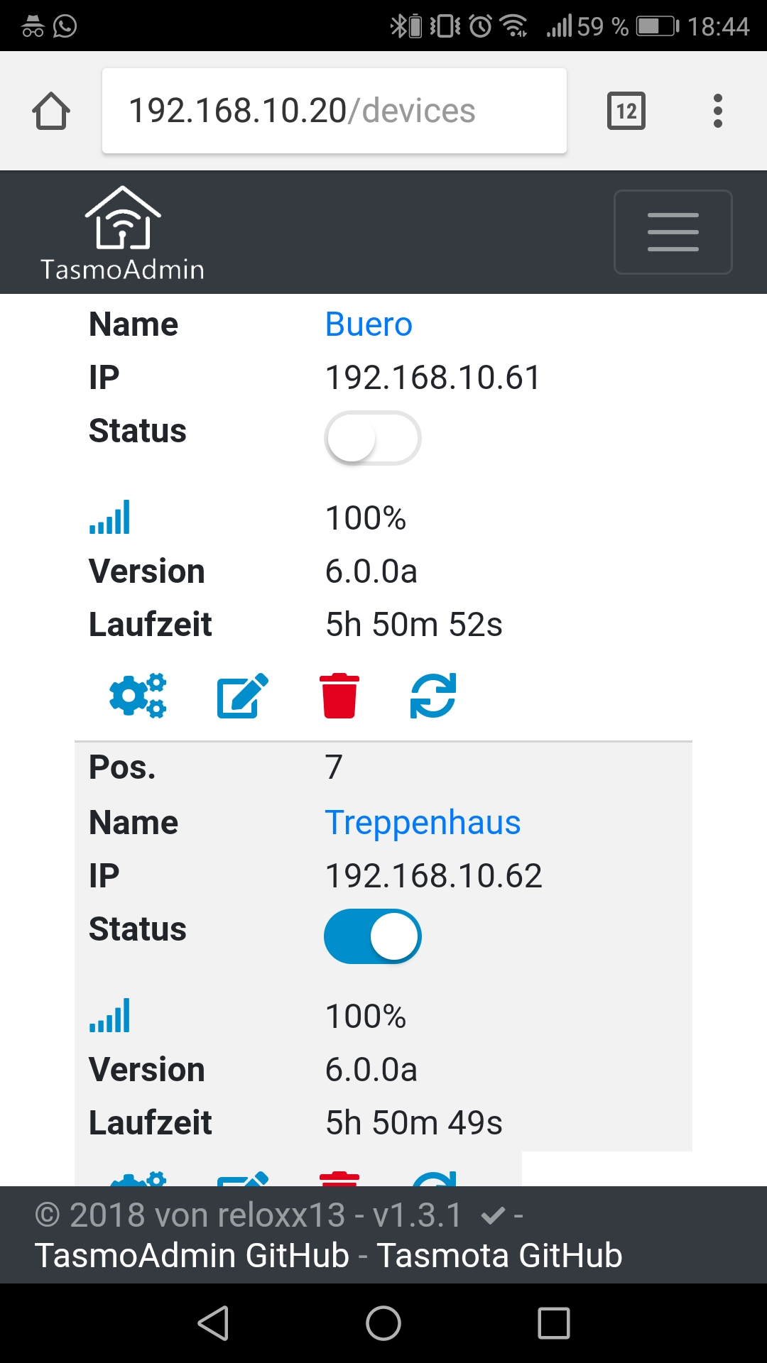 Version 1.3.1 display on mobile Device corrupted · Issue #154 · TasmoAdmin/TasmoAdmin · GitHub