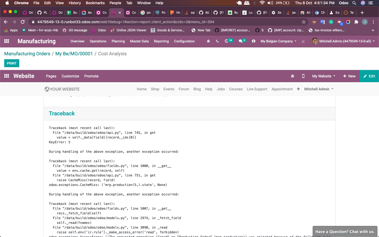 Manufacturing Orders: Cost Analysis is not working in multi-company ...