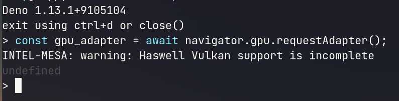 navigator.gpu.requestAdapter() logs messages to stdout · Issue #9949 · denoland/deno · GitHub