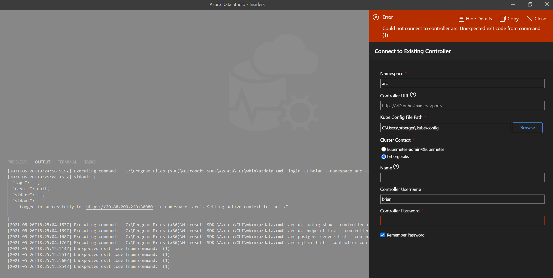 Can't connect Arc controller when context name already exist #MAY2021BUGBASH · Issue #15580 ...