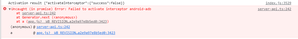 Using Emulator in Android Developer, Getting Uncaught Error (failed to activate interceptor ...