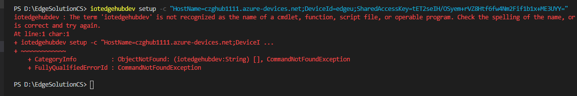 Reminder user to run "Azure IoT Edge: Setup IoT Edge Simulator" instead of "iotedgehubdev setup ...